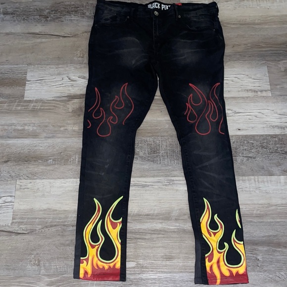 Black Pike | Jeans | Black Pike Black Denim Jeans With Flames Size ...